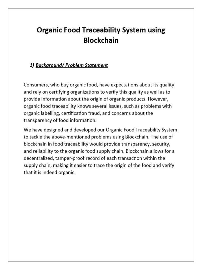 Organic Food Traceability System Using Blockchain: 1) Background/ Problem Statement | PDF ...