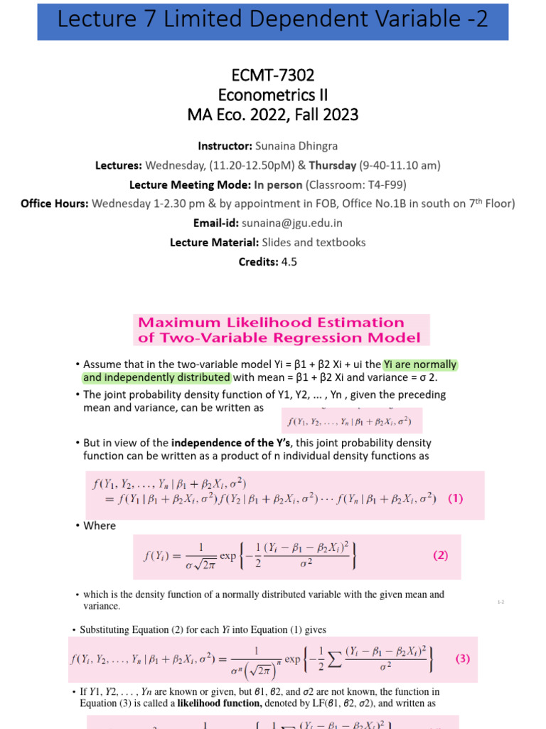Lecture 7 Probit | Download Free PDF | Ordinary Least Squares | Statistics