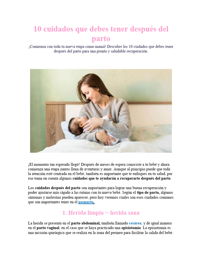 10 Cuidados Que Debes Tener Después Del Parto | PDF | Parto | Periodo ...