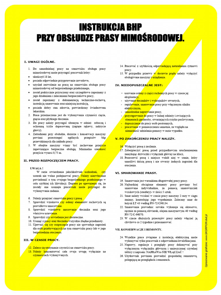 Instrukcja BHP Przy Obsłudze Prasy Mimośrodowej. | PDF