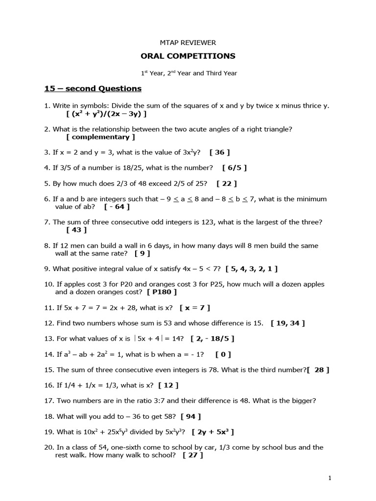 Mtap Reviewer Oral Competition | PDF | Rectangle | Mathematical Objects