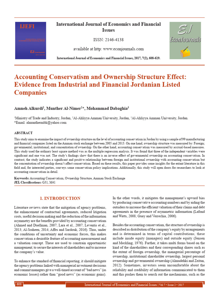 Accounting Conservatism and Ownership Structure Effect - Evidence From Industrial and Financial ...
