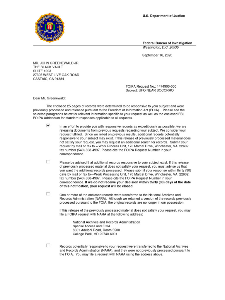 FBI UFO Socorro Fbi1 | PDF | National Archives And Records ...