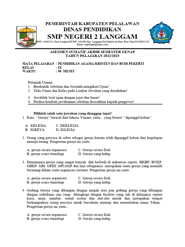 SOAL PAS KELAS IX Genap 2023 | PDF