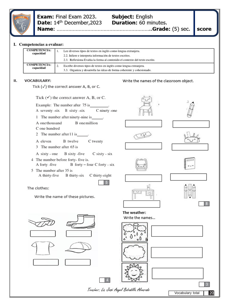 English Final Test 5 Secundary | Download Free PDF | Sentence ...