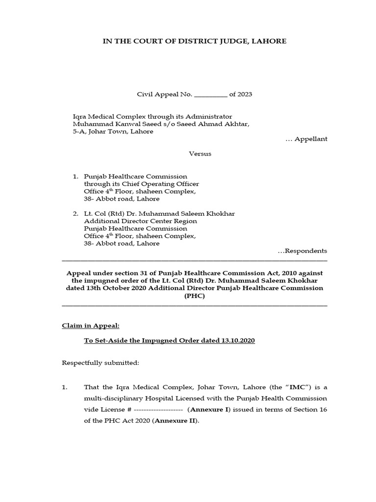 IMC Civil Appeal | PDF | Affidavit | Appeal