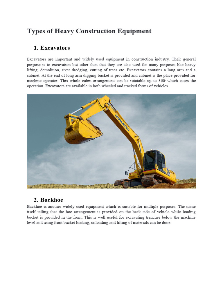 Types of Heavy Construction Equipment | PDF | Crane (Machine) | Loader ...