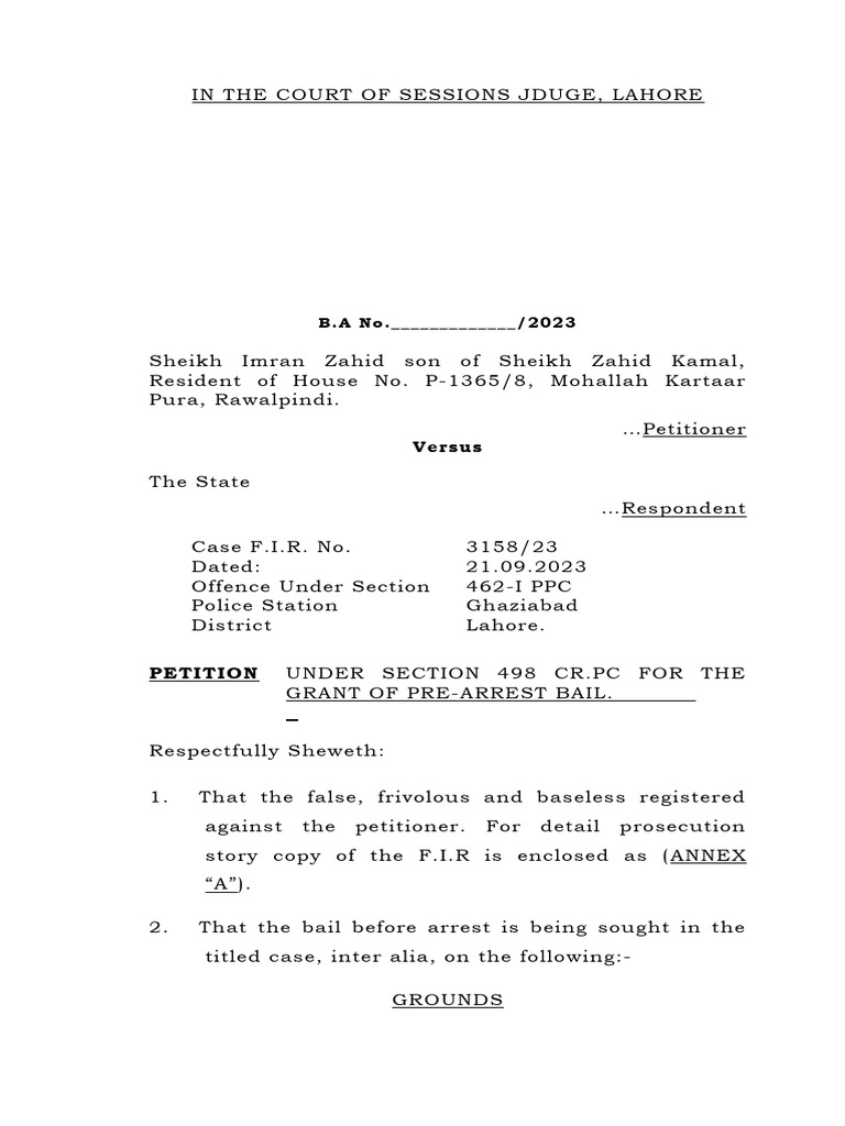 498 - SJ. 462-I - Sheikh Imran Zahid (3158-23) | PDF | Bail | Affidavit