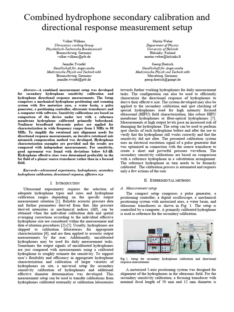 Combined Hydrophone Secondary Calibration and Directional Response Measurement Setup | PDF ...