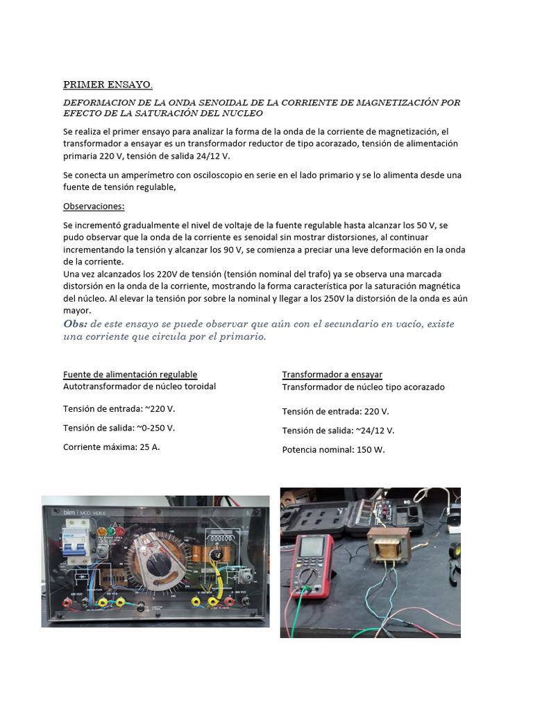 INFORME LAB 1 Maquinas Electricas 2022 | PDF | Transformador | Corriente eléctrica
