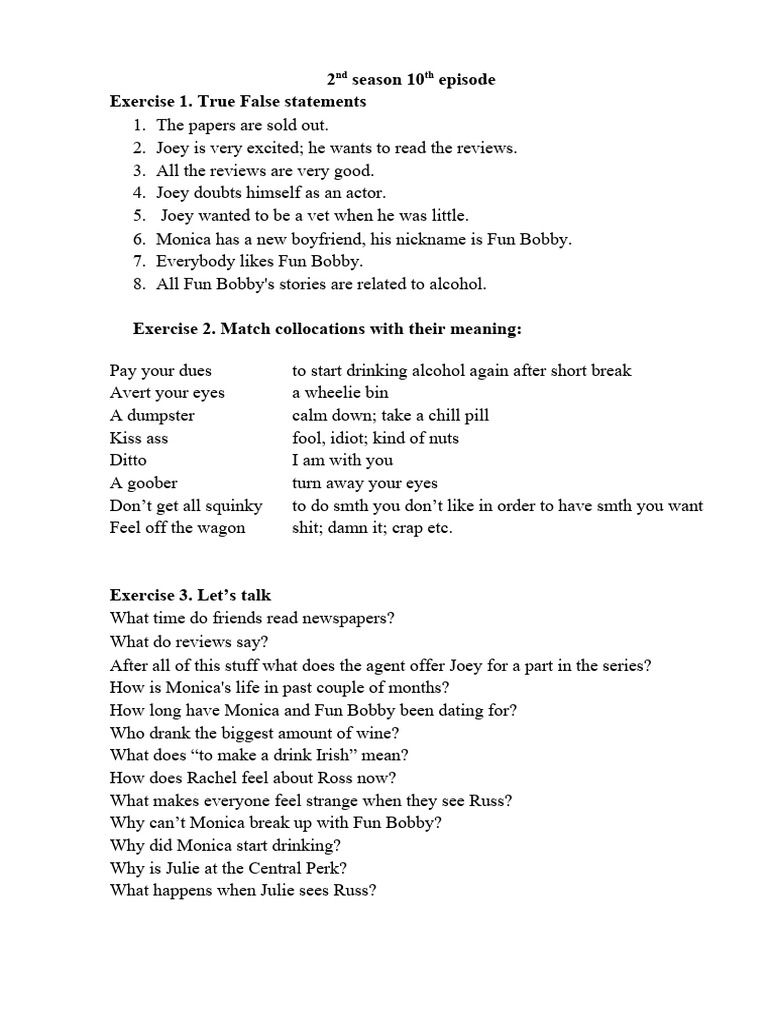 Friends S2E10 Summary and Analysis | PDF | Lifestyle