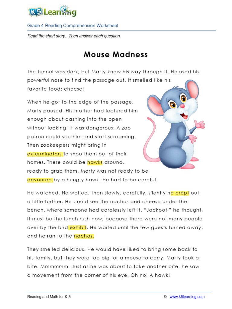 Grade 4 Reading Comprehension: Mouse Madness | PDF | Young Adult