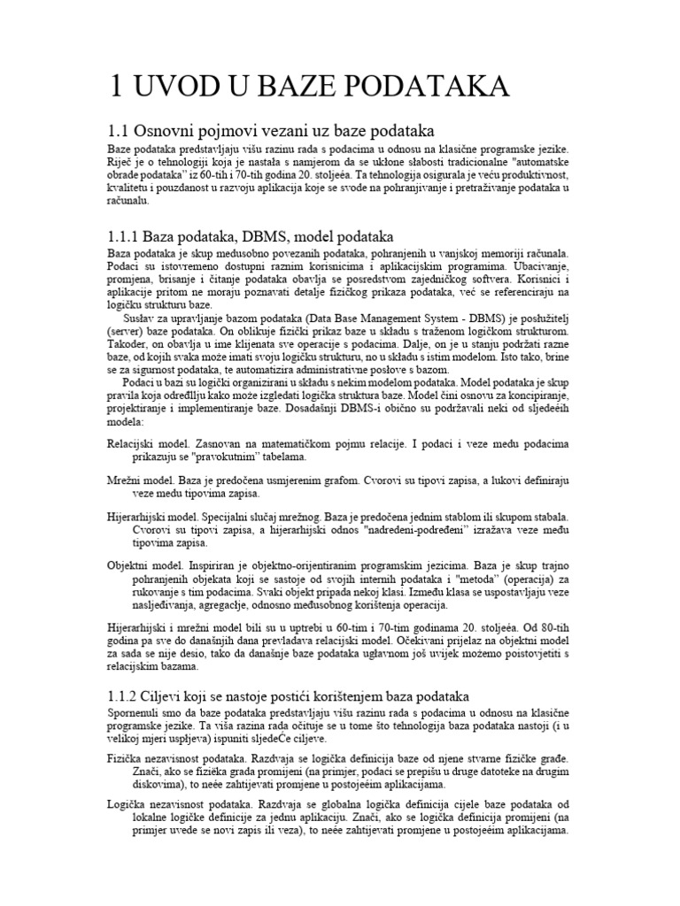 01 - Baze Podataka - Osnovni Pojmovi | PDF