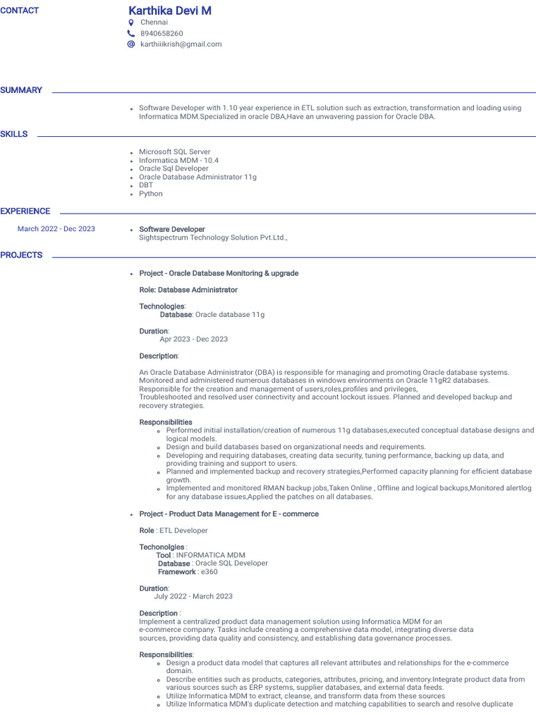 Karthika Devi M | PDF | Databases | Microsoft Sql Server