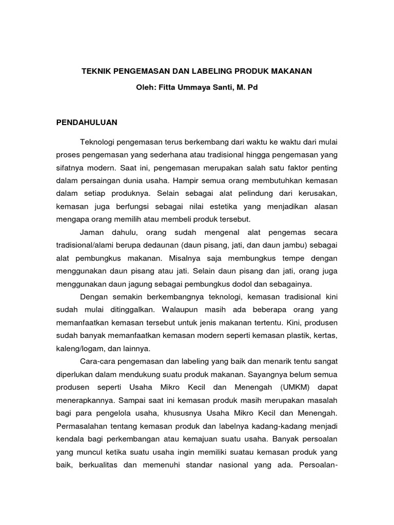 Teknik Pengemasan dan Label Produk Makanan | PDF