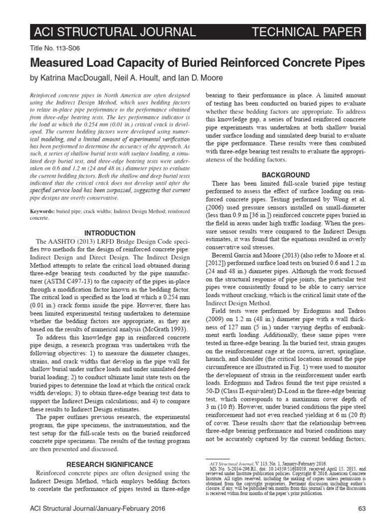 2016 MacDougall - ACI - Measured Load Capacity of Buried Pipes | PDF ...