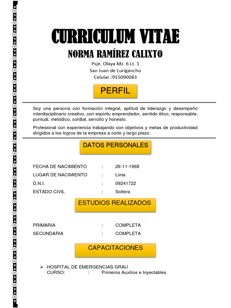 Cv Norma Ramírez Calixto | PDF