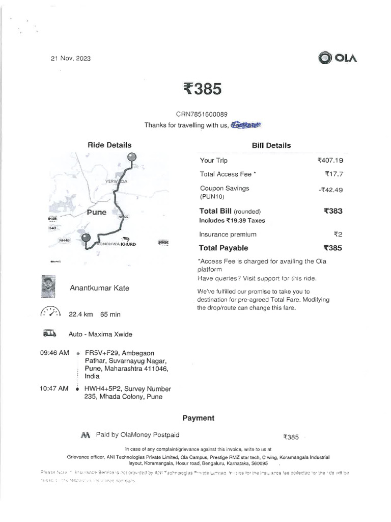 Cab Bill - 20231221 | PDF