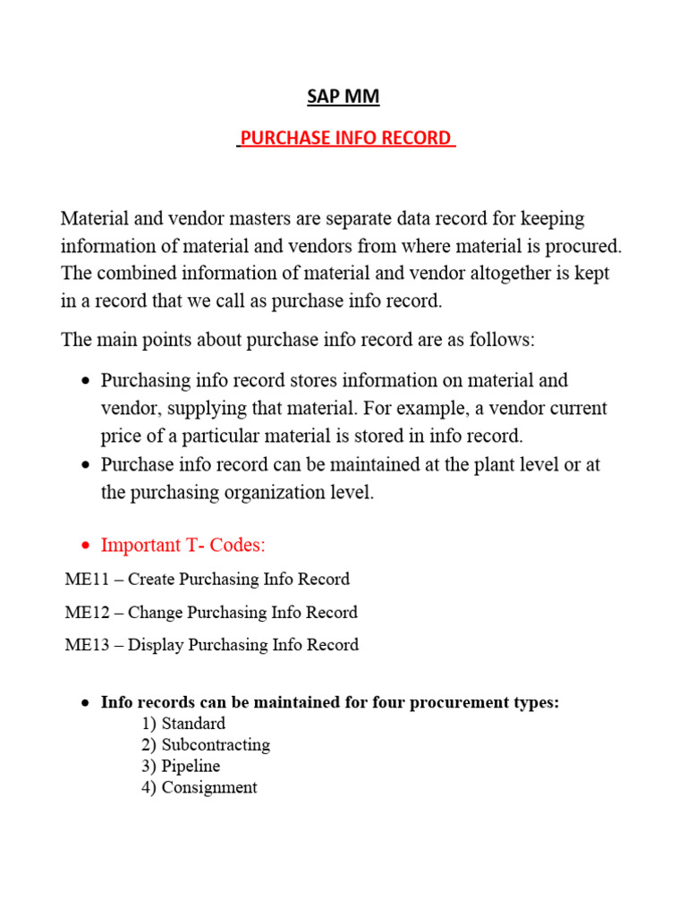 SAP MM Purchase Info Record Guide | PDF | Business | Computers