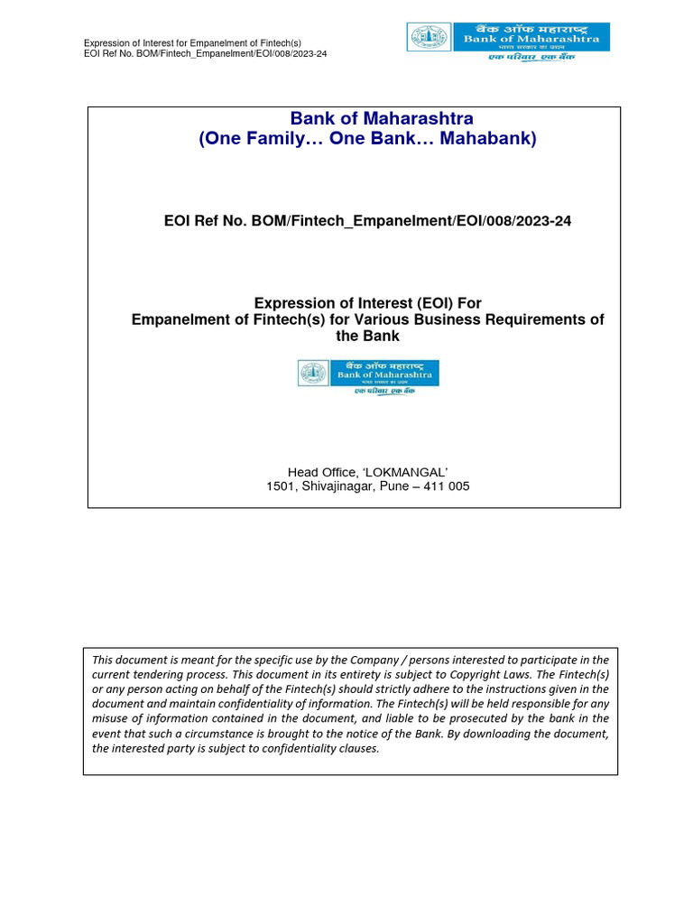 Bank of Maharashtra - RFP Document | PDF | Banks | Financial Services