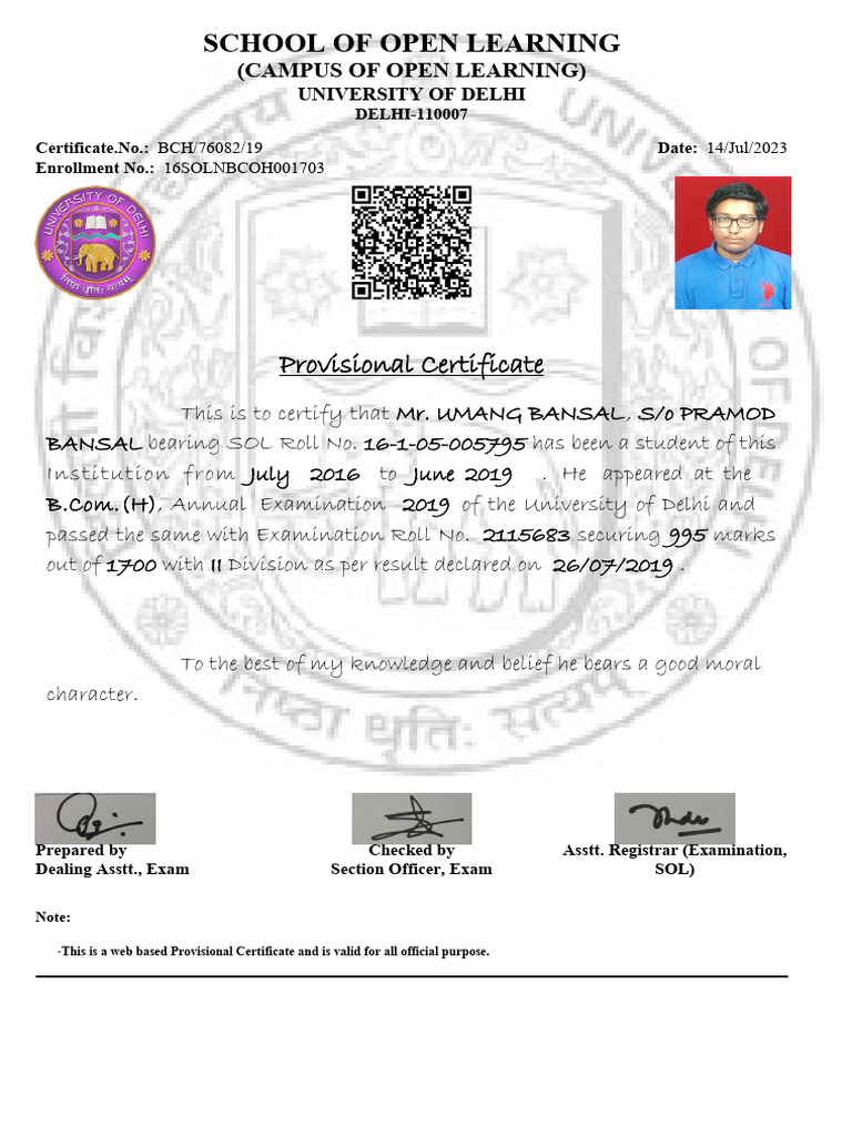 School of Open Learning: Provisional Certificate | PDF