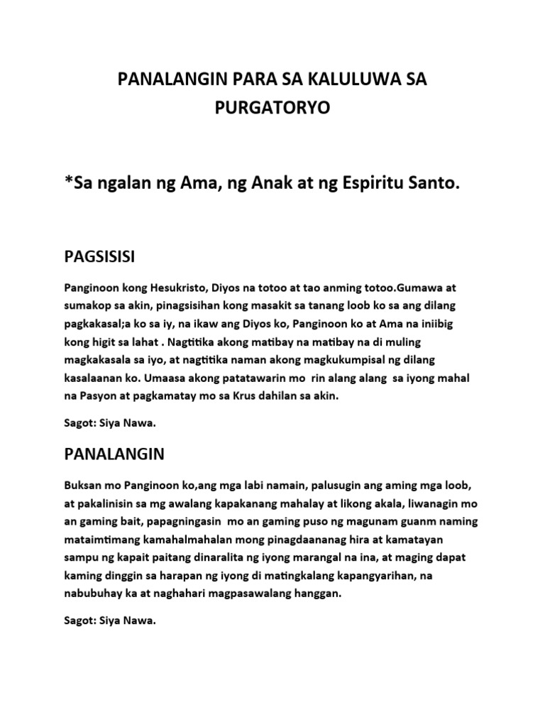 Panalangin para Sa Kaluluwa Sa Purgatoryo | PDF
