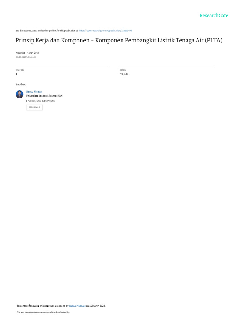 Prinsip Kerja Dan Komponen - Komponen Pembangkit Listrik Tenaga Air (PLTA) | PDF