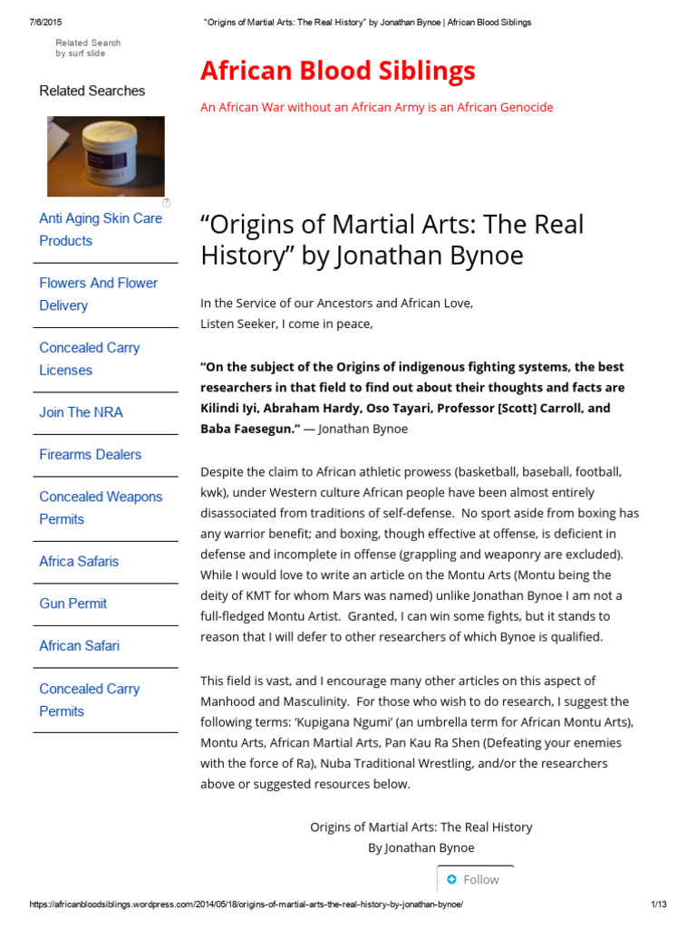 “Origins of Martial Arts_ The Real History” by Jonathan Bynoe _ African Blood Siblings | PDF ...