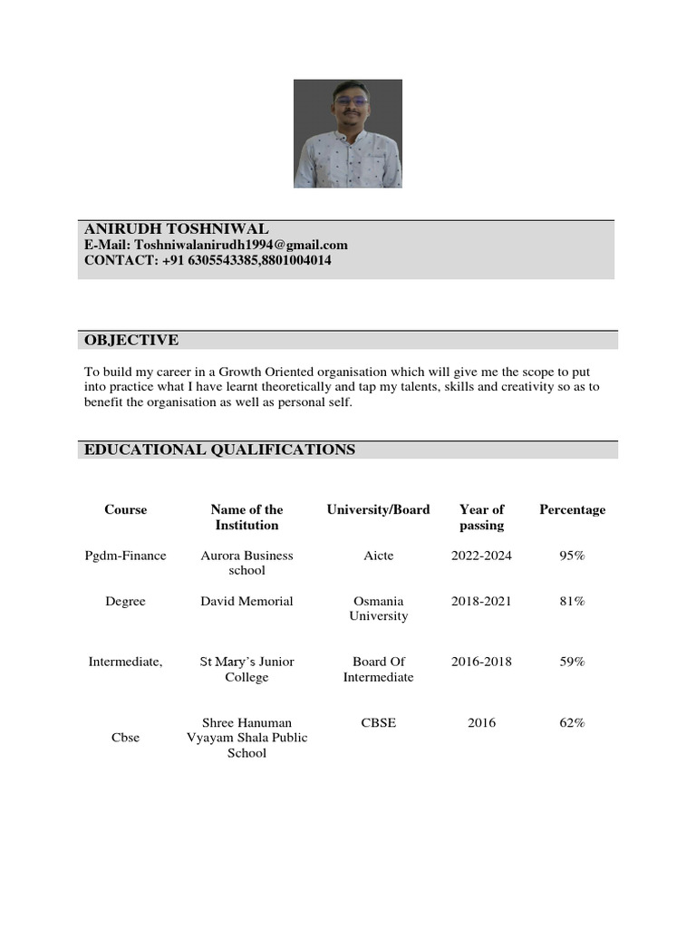 Anirudh Resume Updated | PDF