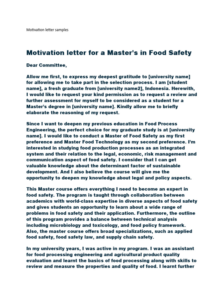 Motivation Letter Samples for Graduate Studies | PDF | Economics ...