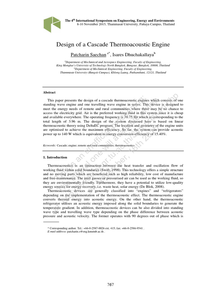 25 Design of a Cascade Thermoacoustic Engine | PDF | Physical Sciences ...
