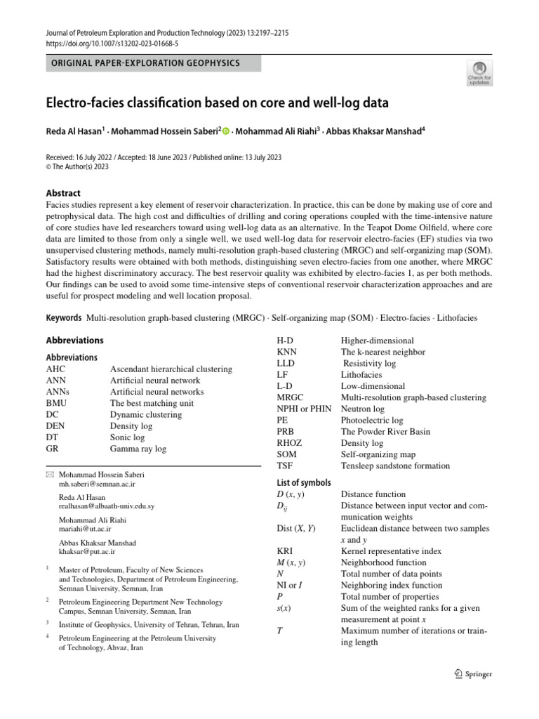 Electro Facies Classification Based On Core and Well Log Data | PDF ...