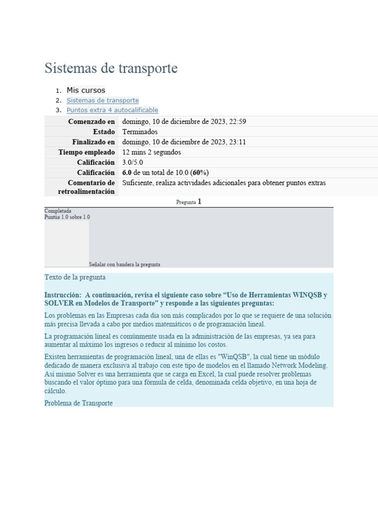AUTOCALIFICABLES SEMANA 4 Sistemas de Transporte | PDF | Programación ...
