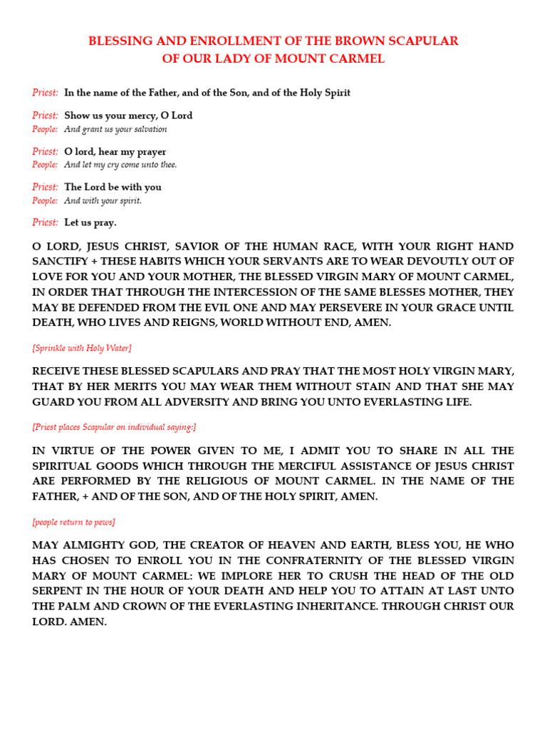 Blessing and Enrollment of The Brown Scapular | PDF