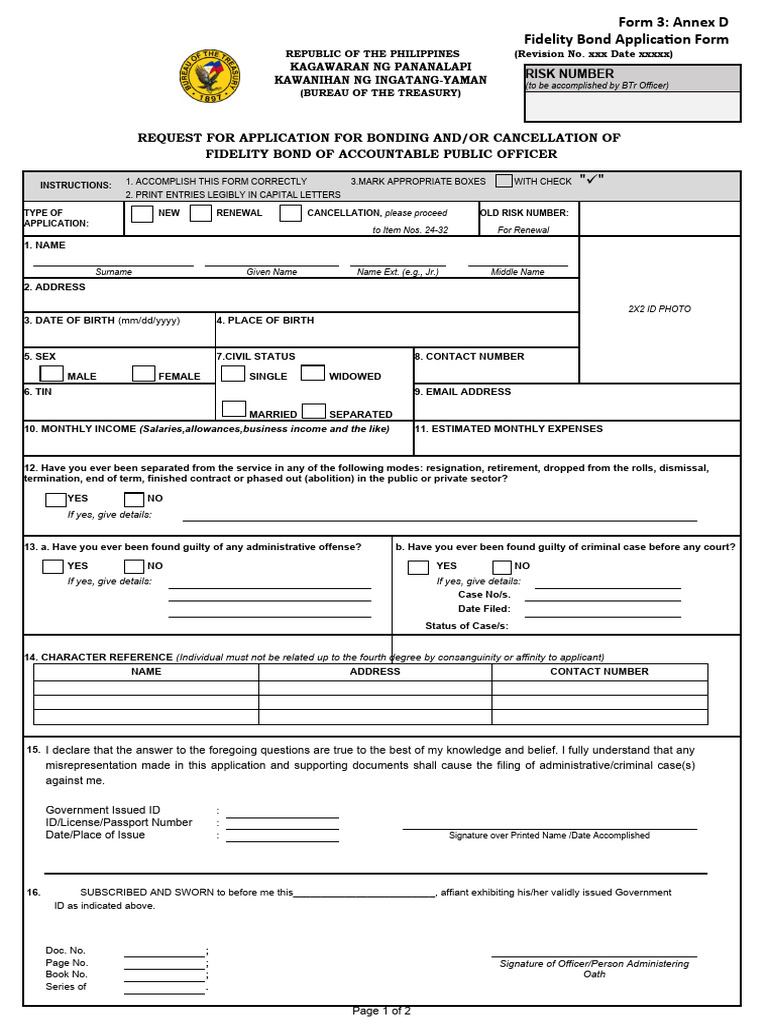 Fidelity Bond Application Form Guide | PDF | Government