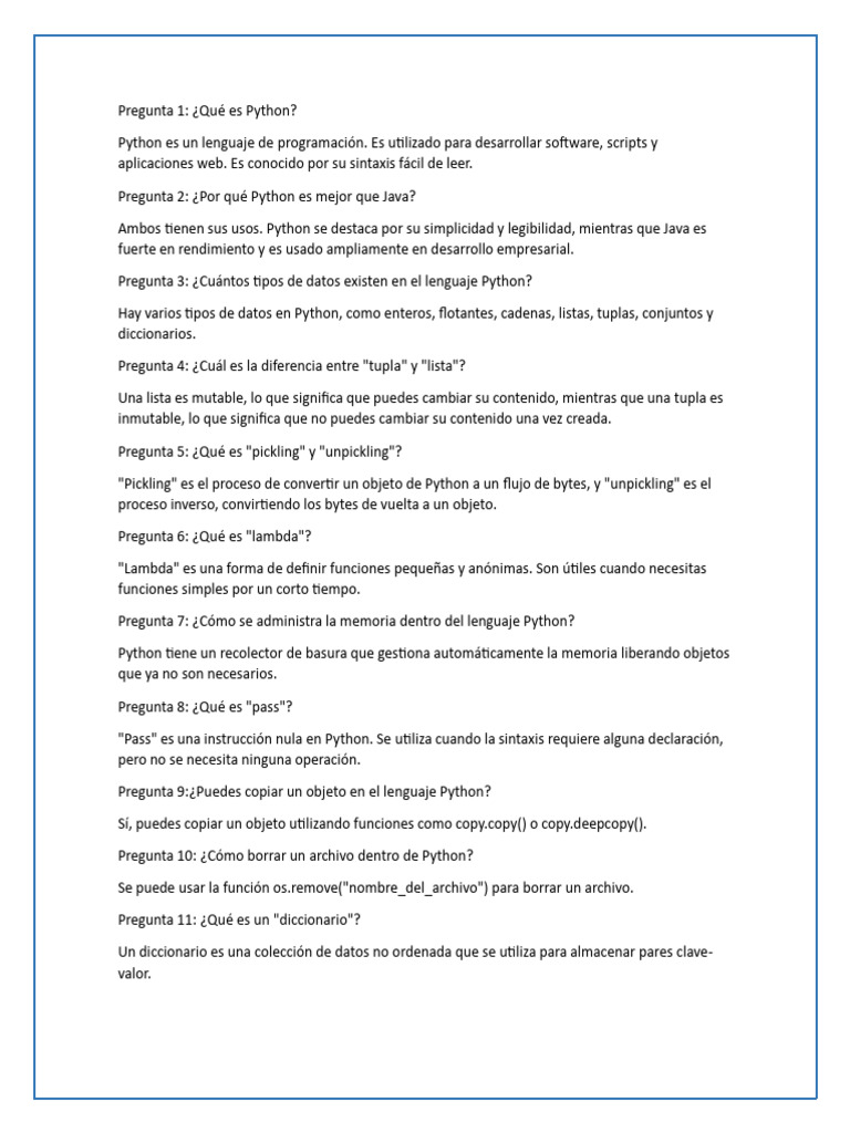 Cuestionario de Python | PDF | Python (lenguaje de programación) | Objeto (informática)