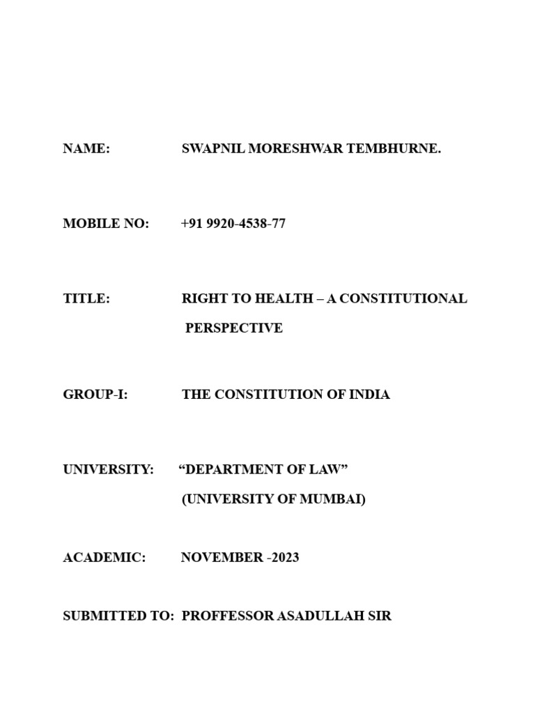 Dissertation Right To Health LLM | PDF | Health Care | Universal Health ...