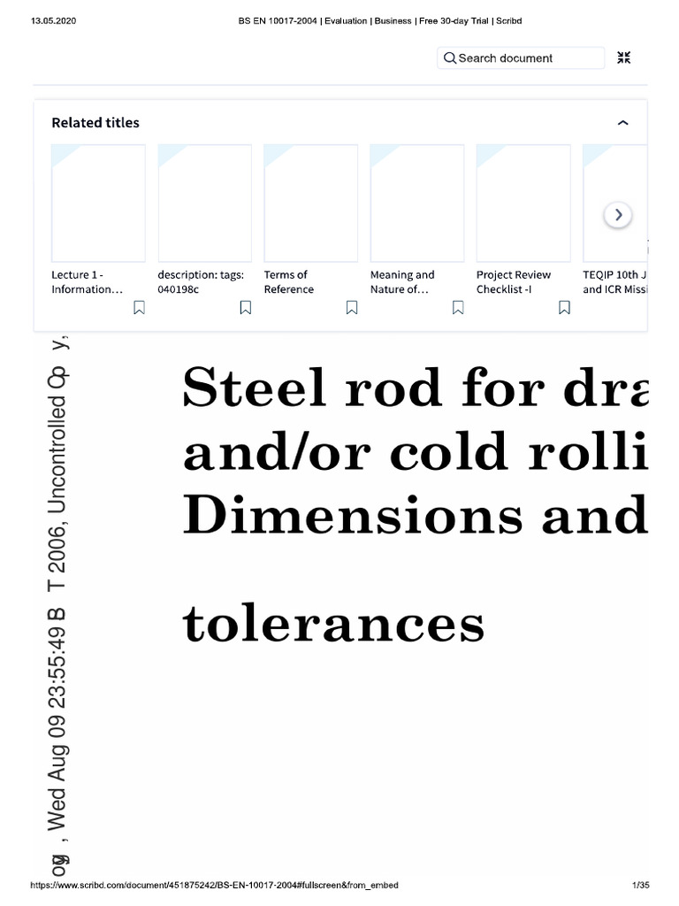 BS EN 10017-2004 - Evaluation - Business - Free 30-Day Trial - Scribd | PDF