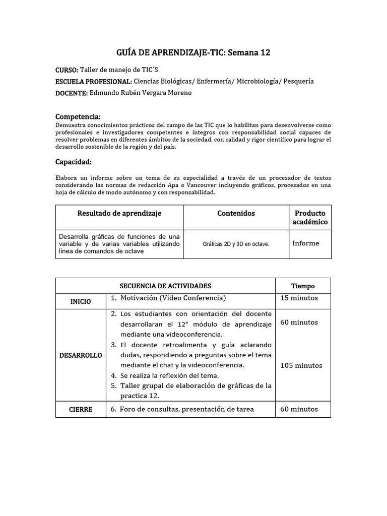 Guía de Aprendizaje TIC-Semana 12 | PDF | Aprendizaje | Informática