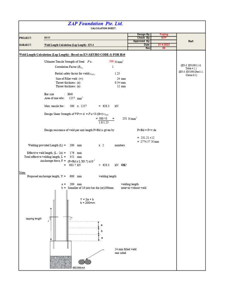 H40 Rebar Welding Calculation | PDF | Applied And Interdisciplinary Physics | Physical Sciences