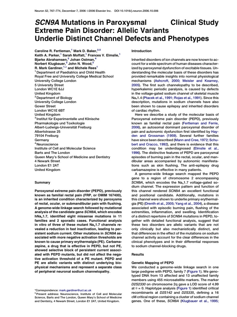 2006 SCN9A Mutations in Paroxysmal Extreme Pain Disorder Allelic ...