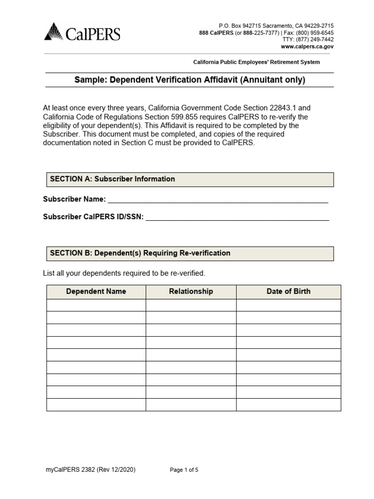 Annuitant Dependent Verification Affidavit | PDF | Domestic Partnership ...