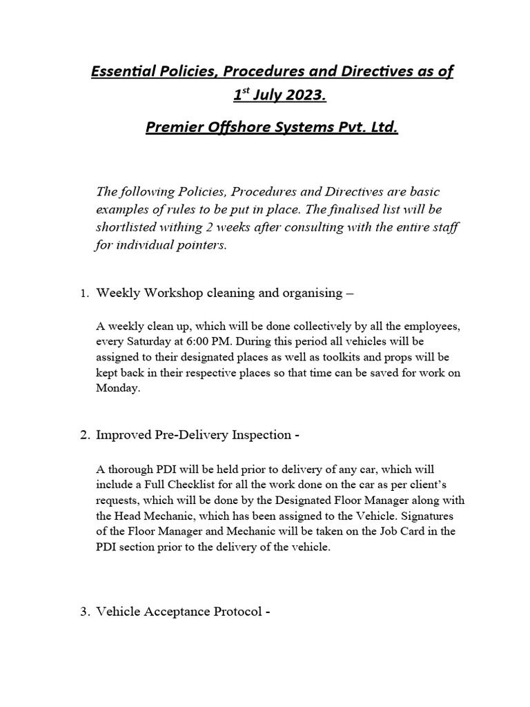 Essential Policies, Procedures and Directives | PDF | Vehicles