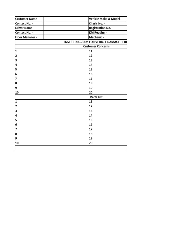 Vehicle Job Card and Service Checklist | PDF | Car | Car Manufacturers