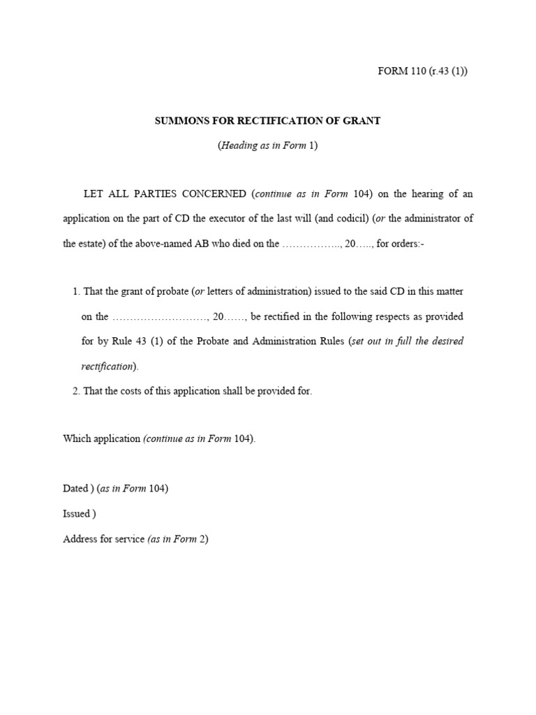 Form 110-Summons For Rectificationof Grant - 2 | PDF
