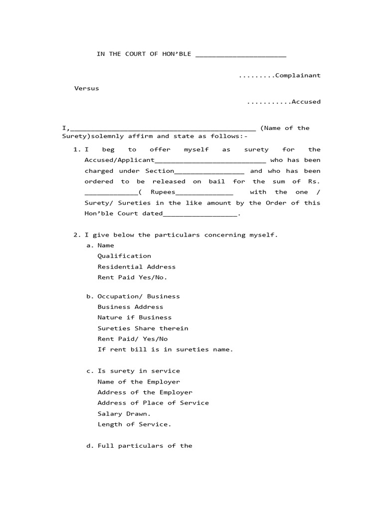 Surety Form | PDF | Surety | Bail