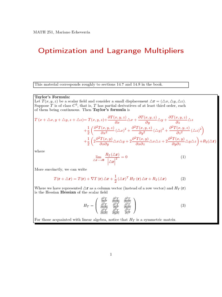 Calculus 3 Optimization | PDF | Functions And Mappings | Linear Algebra