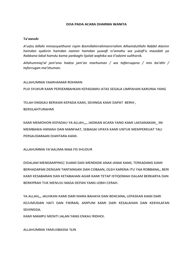 DOA PADA ACARA DHARMA WANITA | PDF