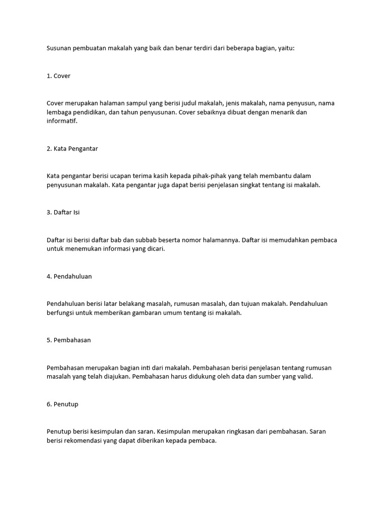 Susunan Pembuatan Makalah Yang Baik Dan Benar Terdiri Dari Beberapa