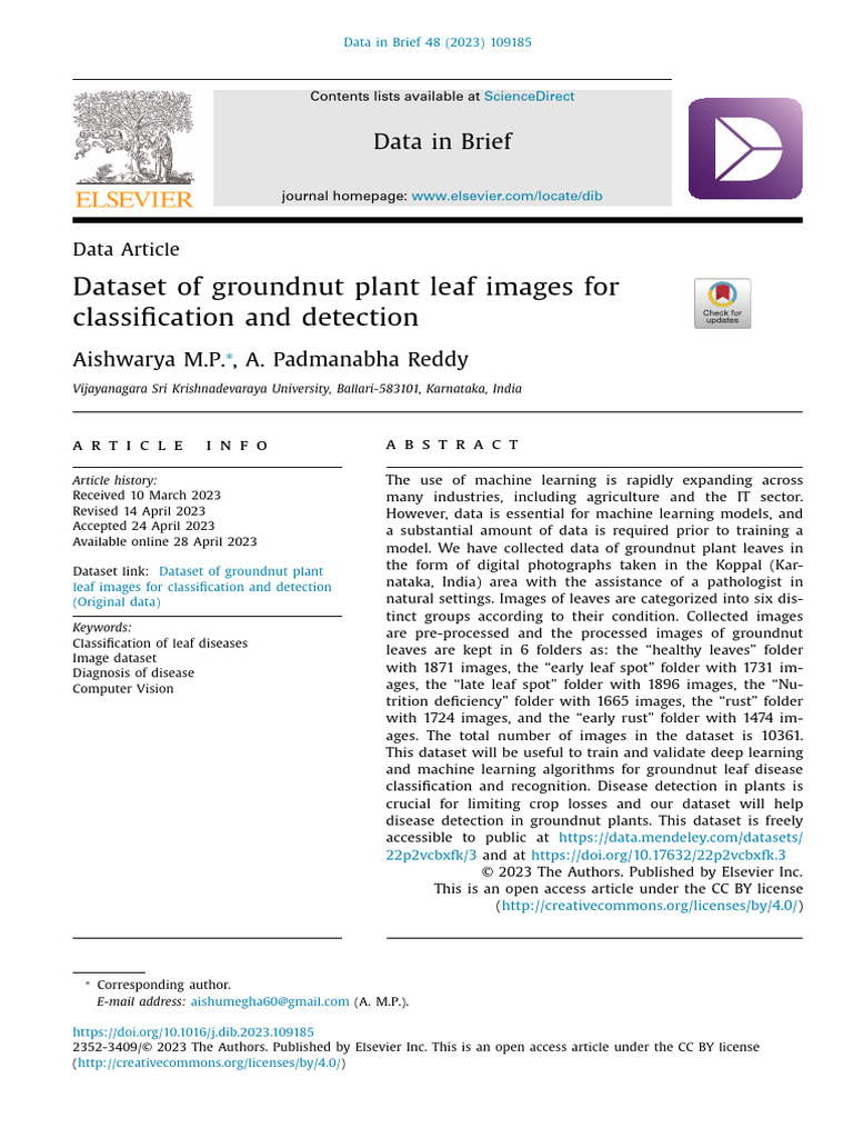 Dataset of groundnut plant leaf images for classification and detection ...